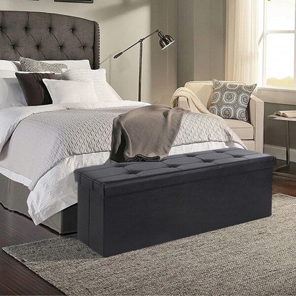 Bancheta de depozitare Otoman Songmics Negru 110x38x38 cm | FAVI.ro