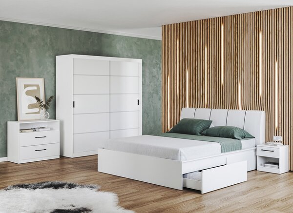Set Mobilier Dormitor Blanco - Pat tapitat - Configuratia 12 | FAVI.ro