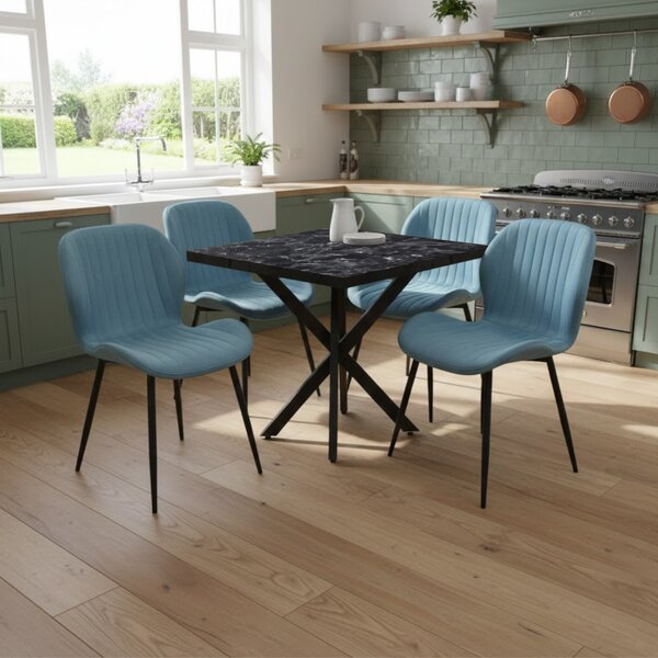 Set Masă fixă Pătrată Tania X Negru Marmorat cu 4 Scaune Opal Blue ...