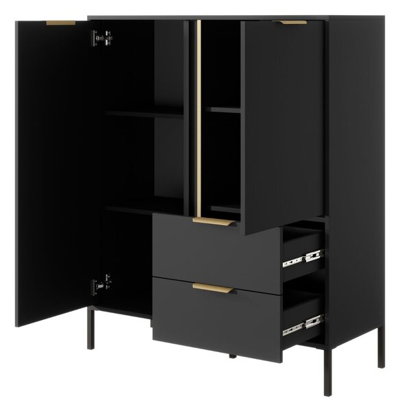 Comodă înaltă cu 2 uși și 2 sertare Lars, antracit/auriu | FAVI.ro