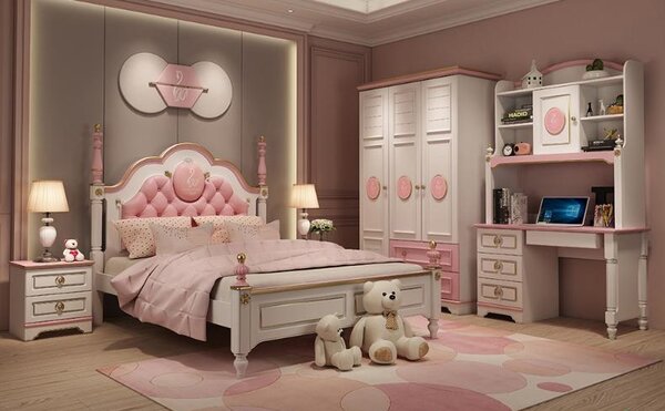 Set mobilier Mica Lebada din MDF si lemn stejar pentru camera copii 4 ...