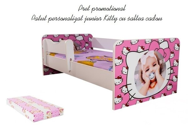 Pat junior personalizat Kitty cu saltea cadou 2-8 ani | FAVI.ro