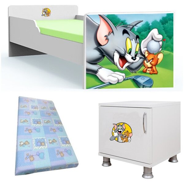 Tom & Jerry tineret cu saltea si noptiera 2-8 ani | FAVI.ro