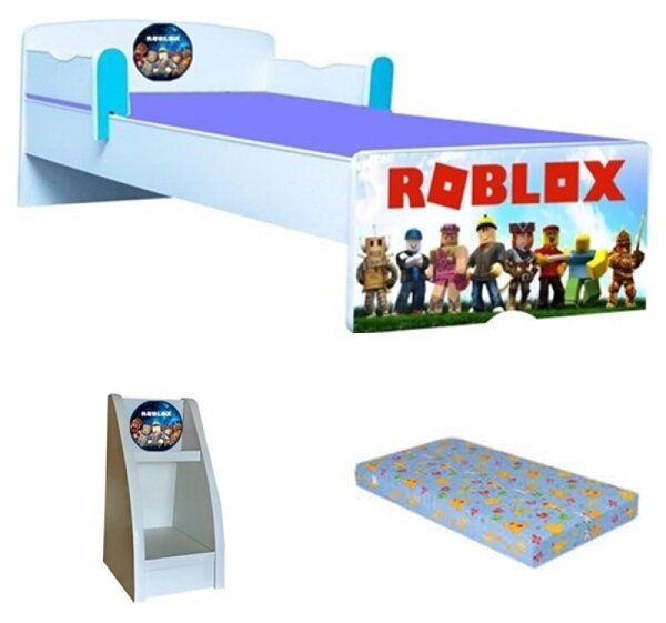 Pat copii Roblox 140x70 cu saltea 2-8 ani si etajera Cadou | FAVI.ro