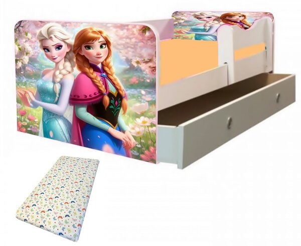 Pat junior Frozen Ana si Elsa cu saltea 2-5 ani si sertar | FAVI.ro