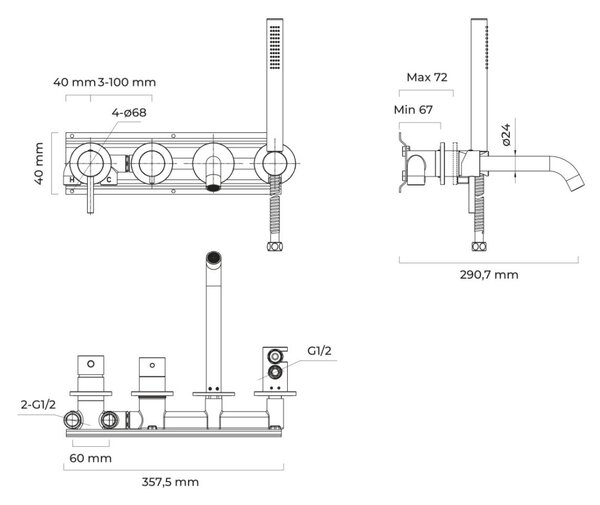 Oltens Molle baterie cadă-duș ascuns cupru periat 34105610 | FAVI.ro