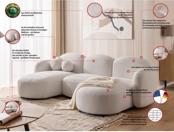 Colțar crem cu tapițerie din țesătură bouclé (în formă de "U") Orbit ...