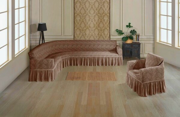 Set Huse elastice pentru coltar + 1 fotoliu, cu volanas, model Jacquard ...