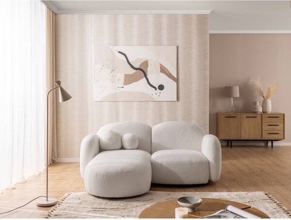 Colțar crem cu tapițerie din țesătură bouclé (cu colț pe partea stângă ...