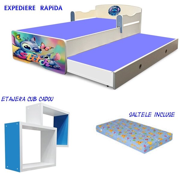 Pat 2 copii Stitch cu saltele de 160x80 si 140x70 incluse | FAVI.ro