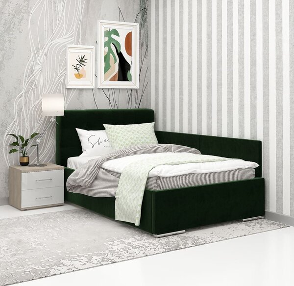 Pat de colt GEORGIA, 120x200, somiera rabatabila, Catifea Verde | FAVI.ro
