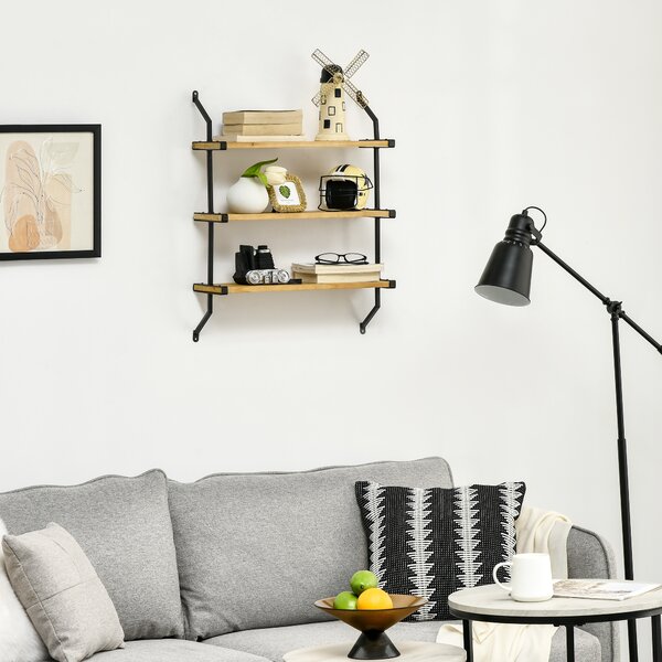 HOMCOM Rafturi pentru perete, cu 3 niveluri din lemn si cadru din otel ...