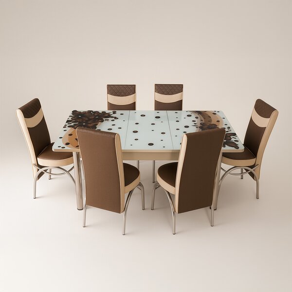Set Masa Extensibila si 6 Scaune Elt Modella, Blat Sticla | FAVI.ro