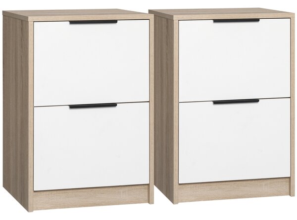 HOMCOM Set 2 noptiere din lemn cu 2 sertare pentru dormitor, 40x40x60cm ...
