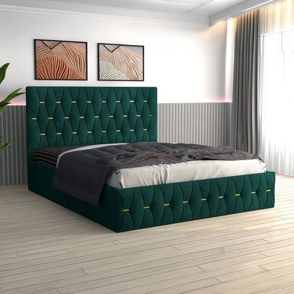 Pat Eric Tapitat din Catifea Rosu cu Saltea 140x200 cm 20cm grosime ...