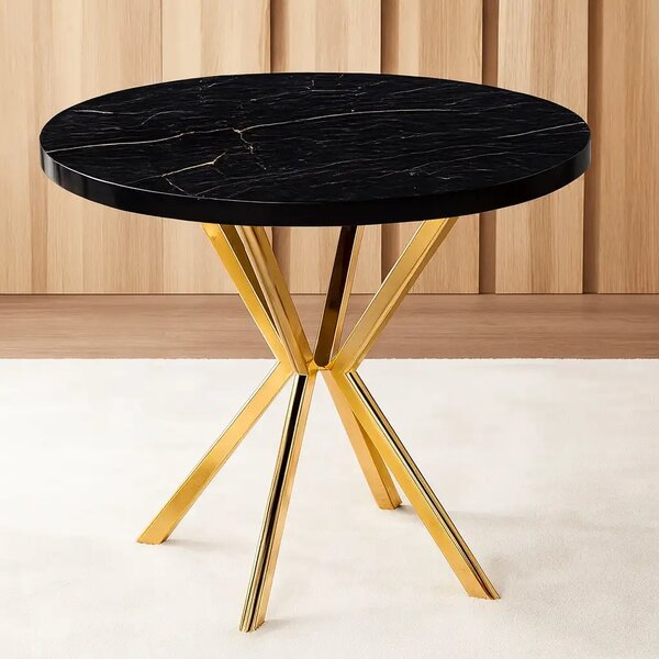 Masa de bucatarie rotunda din MDF, marmorat negru, texturata, Homs ...