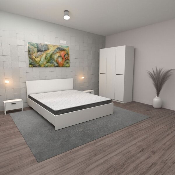 Dormitor Hera, 4 Piese, Pat , 2Noptiere, Dulap, Culoare Alb 160x200 | FAVI.ro