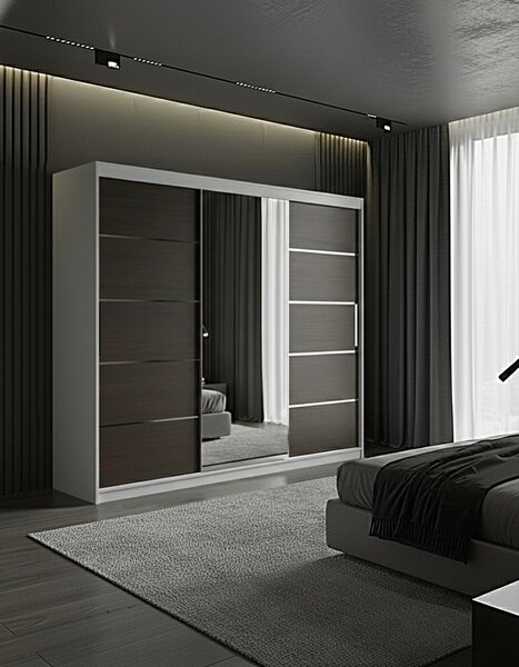 Dulap dressing Atlantic 3 usi, 250 cm, Alb/Wenge | FAVI.ro