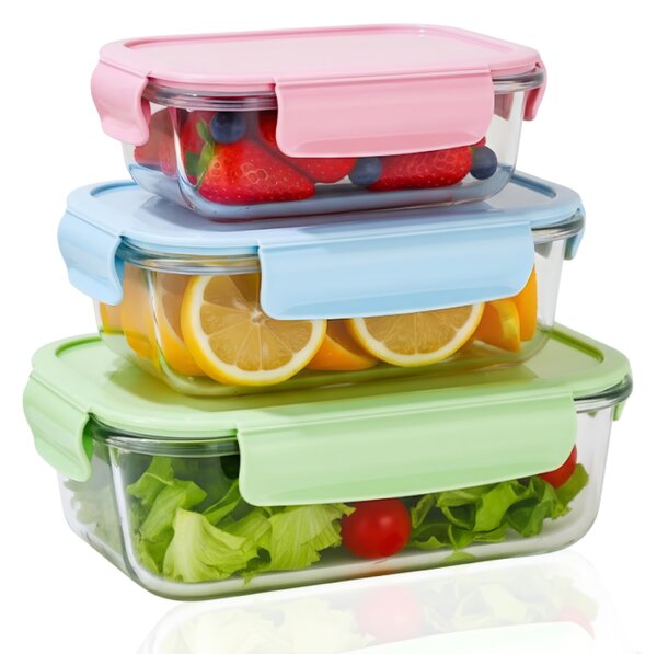 Set 3 caserole compartimentate din sticla Koken, 410ml/700ml/1040 ml ...