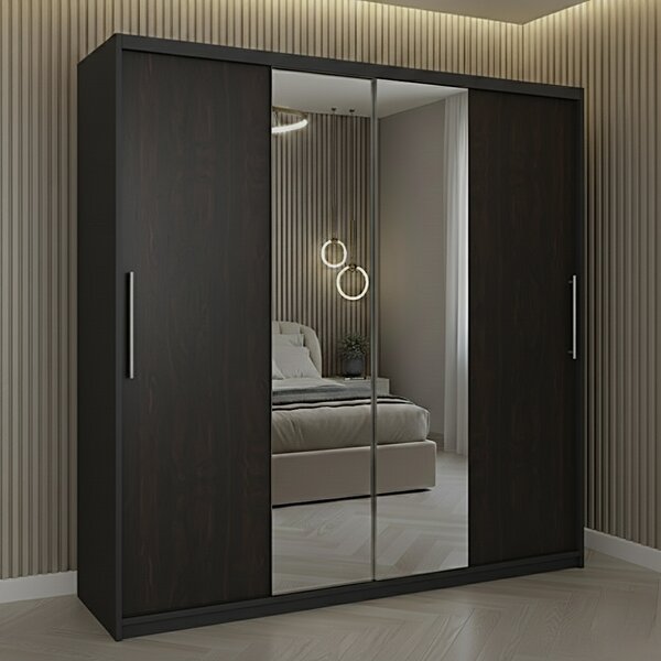 Dulap dressing Londra 2 usi cu oglinda, 200 cm, Gri/Wenge | FAVI.ro