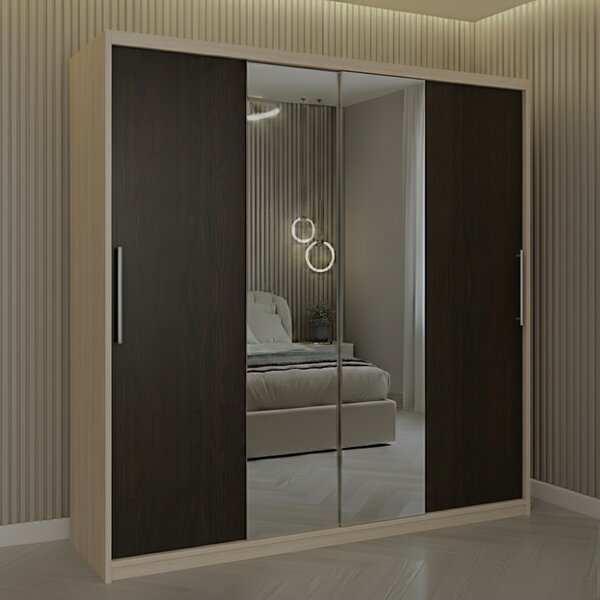 Dulap dressing Londra 2 usi cu oglinda, 200 cm, Sonoma/Wenge | FAVI.ro