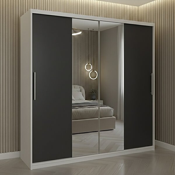 Dulap dressing Londra 2 usi cu oglinda, 200 cm, Alb/Gri | FAVI.ro