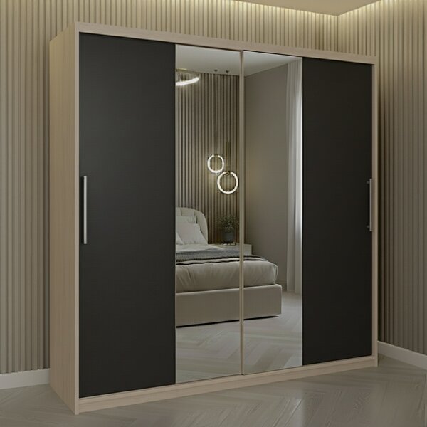 Dulap dressing Londra 2 usi cu oglinda, 200 cm, Sonoma/Gri | FAVI.ro