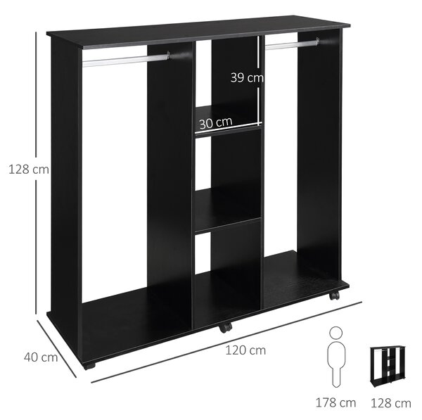 HOMCOM Șifonier cu șinar Mobilier de Depozitare 6 roți 120L x 40l x ...