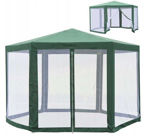 Cort pavilion hexagonal pentru gradina, cu pereti tip plasa de tantari ...