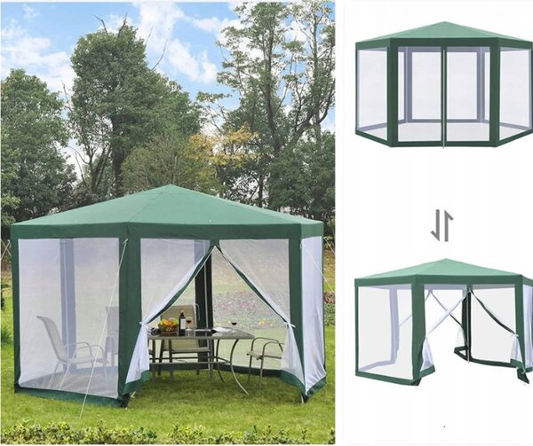 Cort pavilion hexagonal pentru gradina, cu pereti tip plasa de tantari ...