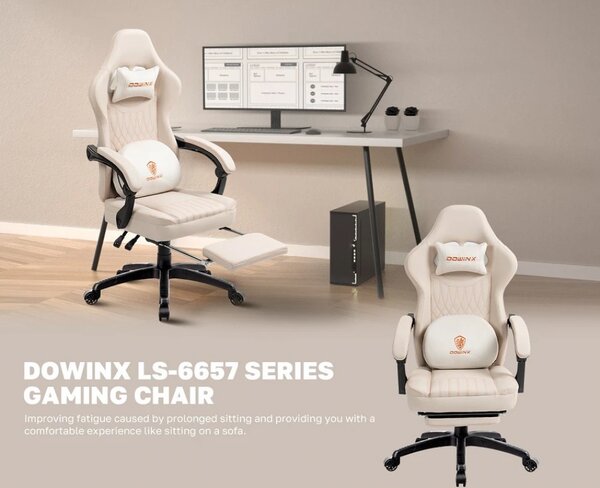 DOWINX Scaun gaming, ergonomic, Masaj cu Role in perna lombara, Șezut cu Arcuri Metalice și ...