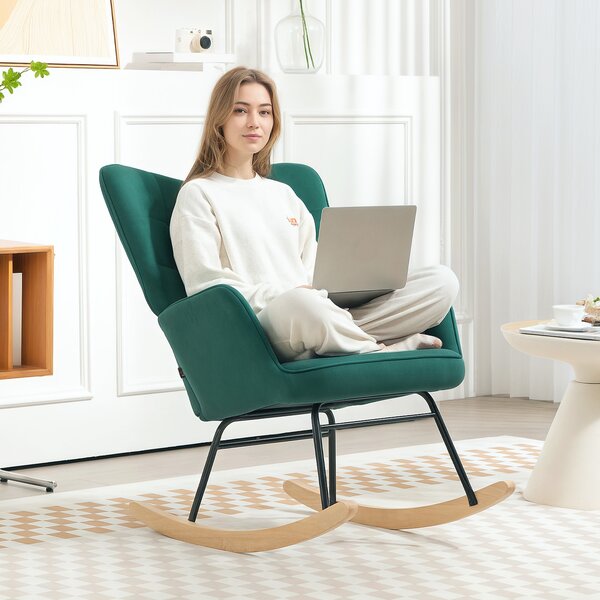 HOMCOM Fotoliu cu leagăn rocking chair acoperiș din catifea structură ...