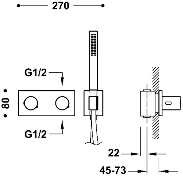 Tres B-System baterie cadă-duș ascuns da || 30735201OP | FAVI.ro