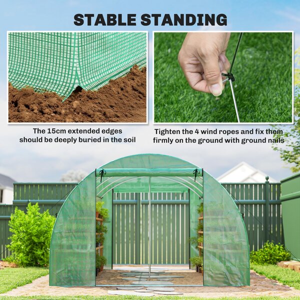 Outsunny Seră cca. 4 x 3 x 2 m, seră din folie cu uși rulante, 2 uși cu ...