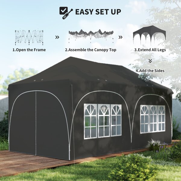Outsunny Cort Pliabil 600x300 cm Pop-up cu 4 Laterale Detașabile ...