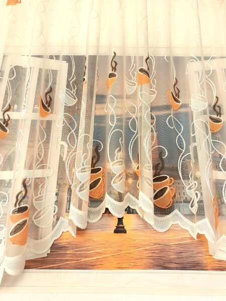 Perdea cu bolta cescute cafea, model T-S-94 CREM, 3.25 ml x H 1.85 CU ...